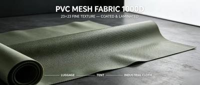 China 1000D Polyester PVC Mesh Fabric with 23*23 Density Waterproof Tear Resistant for Luggage Tents Outdoor Industrial Use for sale