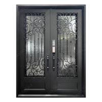 China Modern Screen Main Entry Rod House Storm Security Black Single Double Modern Wrought Cost Iron Front Doors for sale