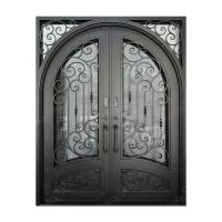 China Modern Screen Main Entry Rod House Storm Security Black Single Double Modern Wrought Cost Iron Front Doors for sale