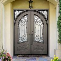 China Modern Screen Main Entry Rod House Storm Security Black Single Double Modern Wrought Cost Iron Front Doors for sale