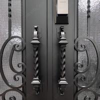 China Modern Screen Main Entry Rod House Storm Security Black Single Double Modern Wrought Cost Iron Front Doors for sale