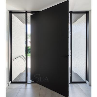 China Luxury Style Top Quality Black Color Bright Painting Side Glass Fixed Panel Front Pivot Door with Stainless Steel Handle for sale