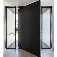 China Luxury Style Top Quality Black Color Bright Painting Side Glass Fixed Panel Front Pivot Door with Stainless Steel Handle for sale
