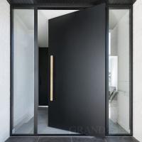 China Luxury Style Top Quality Black Color Bright Painting Side Glass Fixed Panel Front Pivot Door with Stainless Steel Handle for sale