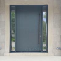 China Luxury Style Top Quality Black Color Bright Painting Side Glass Fixed Panel Front Pivot Door with Stainless Steel Handle for sale