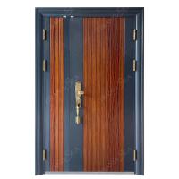 China 2022 New Design Latest Modern Style Grey Wooden Texture High Grade Burglar Proof Strong Security Steel Front Entry Door for sale