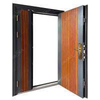 China 2022 New Design Latest Modern Style Grey Wooden Texture High Grade Burglar Proof Strong Security Steel Front Entry Door for sale