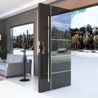 China Australia Style Finished Bright Black High Glossy Color Front Flush Luxury Aluminum Security Stainless Steel Pivot Entry Door for sale