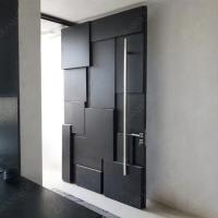 China European Luxury House Front Modern Pivot Doors with Long Handle Wooden Entrance Door Modern Villa Main Door for sale