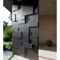 China Hurricane Custom Villa Big Luxury Black Solid Wood Entry Modern Stainless Steel Front Entrance Cedar Pivot Door for sale