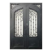 China Latest Modern Cast Iron Factory Price Front Door with Glass, Entry Double Wrought Iron Door Design for Villa for sale