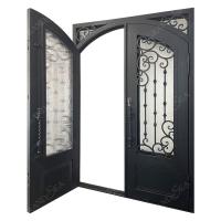 China Latest Modern Cast Iron Factory Price Front Door with Glass, Entry Double Wrought Iron Door Design for Villa for sale