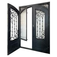 China Latest Modern Cast Iron Factory Price Front Door with Glass, Entry Double Wrought Iron Door Design for Villa for sale
