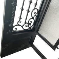 China Latest Modern Cast Iron Factory Price Front Door with Glass, Entry Double Wrought Iron Door Design for Villa for sale