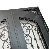China Latest Modern Cast Iron Factory Price Front Door with Glass, Entry Double Wrought Iron Door Design for Villa for sale