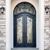 China Multifunctional Fiberglass Safety Metal Wrought Iron Front Double Door on Outdoor Wrought Iron Door for Home for sale