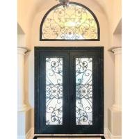 China Multifunctional Fiberglass Safety Metal Wrought Iron Front Double Door on Outdoor Wrought Iron Door for Home for sale