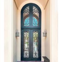 China Multifunctional Fiberglass Safety Metal Wrought Iron Front Double Door on Outdoor Wrought Iron Door for Home for sale