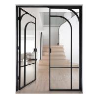 China Simple Custom Interior Grill Design Living Room Double Cast Forged Wrought Steel Partition French Glass Iron Door for House for sale