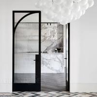 China Simple Custom Interior Grill Design Living Room Double Cast Forged Wrought Steel Partition French Glass Iron Door for House for sale