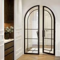 China Simple Custom Interior Grill Design Living Room Double Cast Forged Wrought Steel Partition French Glass Iron Door for House for sale