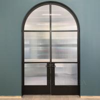 China Simple Custom Interior Grill Design Living Room Double Cast Forged Wrought Steel Partition French Glass Iron Door for House for sale