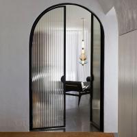 China Simple Custom Interior Grill Design Living Room Double Cast Forged Wrought Steel Partition French Glass Iron Door for House for sale