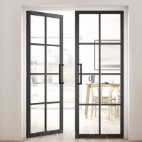 China Cambodia Power Coating  Thick Frosted Tempered Glass Minimalist Safe Interior Entrance Wrought Iron Door for House for sale