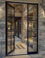 China Cambodia Power Coating  Thick Frosted Tempered Glass Minimalist Safe Interior Entrance Wrought Iron Door for House for sale