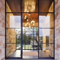 China Cambodia Power Coating  Thick Frosted Tempered Glass Minimalist Safe Interior Entrance Wrought Iron Door for House for sale