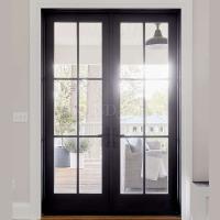 China Cambodia Power Coating  Thick Frosted Tempered Glass Minimalist Safe Interior Entrance Wrought Iron Door for House for sale
