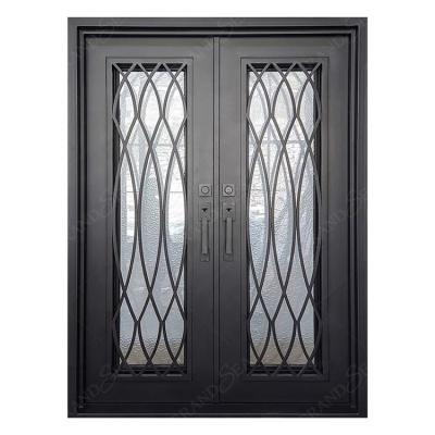 China China Patio Single Pocket Double Door Main House Entry Entrance  Wrought Iron Door with Elegant Decorative Design for sale