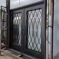 China China Patio Single Pocket Double Door Main House Entry Entrance  Wrought Iron Door with Elegant Decorative Design for sale