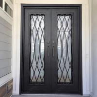 China China Patio Single Pocket Double Door Main House Entry Entrance  Wrought Iron Door with Elegant Decorative Design for sale