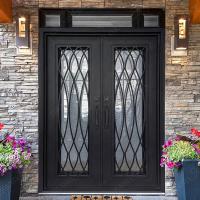 China China Patio Single Pocket Double Door Main House Entry Entrance  Wrought Iron Door with Elegant Decorative Design for sale