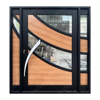 China Modern Screen Custom Arches Top Exterior Front Double Entry Iron Glass Door  Villa Front Entry Iron Pivot Door for sale