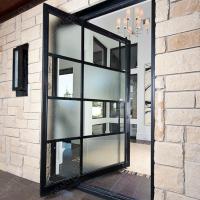 China Modern Screen Custom Arches Top Exterior Front Double Entry Iron Glass Door  Villa Front Entry Iron Pivot Door for sale