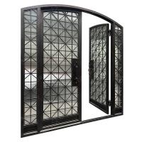China American Style Luxury Front Entry Reed Glass Black Hand Crafted Iron Doors Entrance Wrought for sale