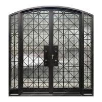 China American Style Luxury Front Entry Reed Glass Black Hand Crafted Iron Doors Entrance Wrought for sale