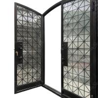 China American Style Luxury Front Entry Reed Glass Black Hand Crafted Iron Doors Entrance Wrought for sale
