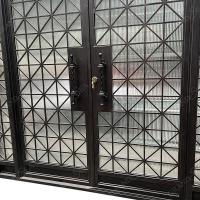 China American Style Luxury Front Entry Reed Glass Black Hand Crafted Iron Doors Entrance Wrought for sale