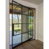 China Modern Villa Residential Main Entrance Exterior Glass Steel Wrought Iron Pivot Doors Front Entry Doors for sale