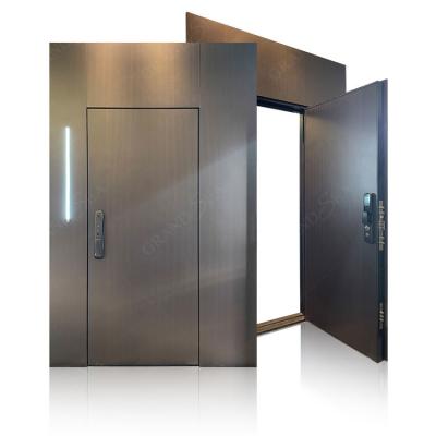 China GRANDSEA Stainless Steel Solid Wood Armoured Security Door Exterior Invisible Hidden Steel Front Main Door for sale