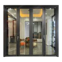 China 10 Year Warranty Wholesale Exterior Patio Grey Black Folding Aluminum Frame Glass 2+2 Open Bi Fold Door in China for sale