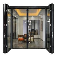 China 10 Year Warranty Wholesale Exterior Patio Grey Black Folding Aluminum Frame Glass 2+2 Open Bi Fold Door in China for sale