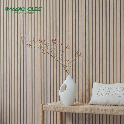 China 9mm/12mm Polyester Thickness Wood Slatted Wall Panel for Fireproof Cinema and Theater for sale