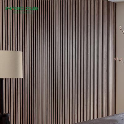 China 18mm MDF 9mm PET Walnut Slat Wall Panel Eco Friendly for Office Building for sale