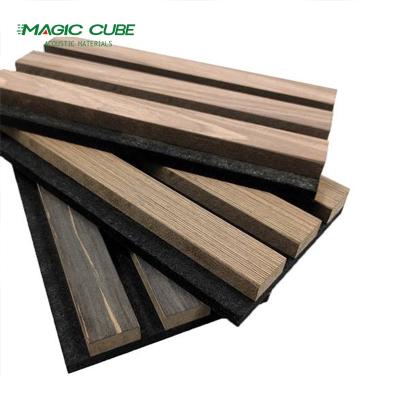 China Bedroom Decorative Acoustic Slat Wood Wall Panels with MDF 27mm Pattern Sound Absorb for sale