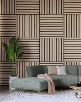 China 21mm Thick Acupanel Walnut Wood Slat Wall Panel With Black Acoustic Tissue Behind for sale