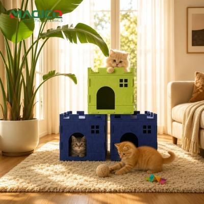 China Castle Block Modular Cat Castle With Battlement Roof For Vertical Play In Active Cat Households for sale